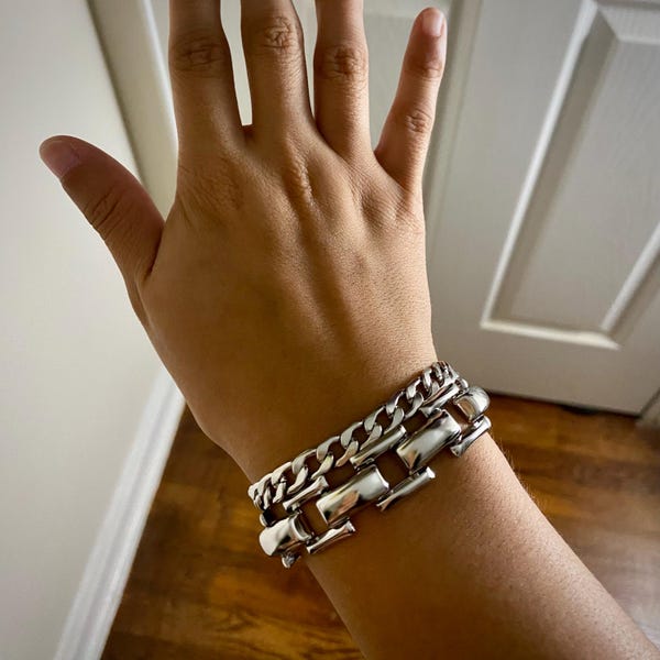 Chunky Multi Layer Silver Necklace for Women in Stainless Steel With ...