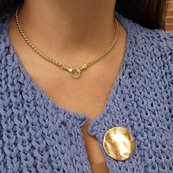 Lock Necklace, Silver Chain Choker, Chunky Link Necklace, Statement ...