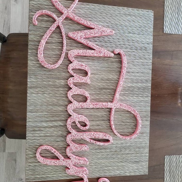 Pink Glitter Custom Large Wood Name Sign - Name Wall Hanging Custom ...