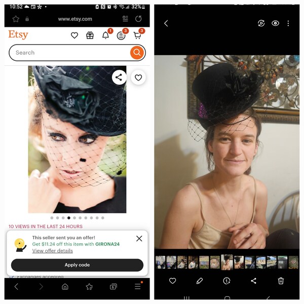 Mini Top Hat Mourning Veil, Glamorous Mini Top Hat With Black Veil and ...