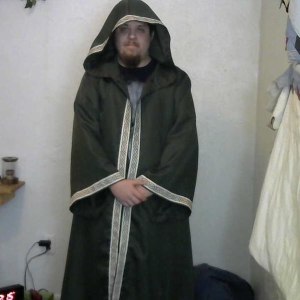 Adult Celtic Robe With Hood and Sleeves & Jacquard Trim | Medieval ...