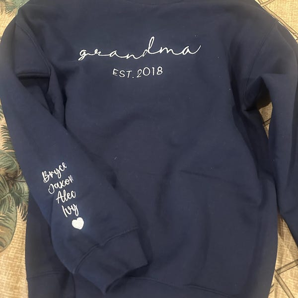 Custom Grandma Sweatshirt With Grandkids Names on Sleeve, Personalized Granny Hoodie, Gramma ...