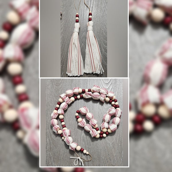 Farmhouse Candy Canes, Large Wood Bead Jute Candy Canes, Christmas ...