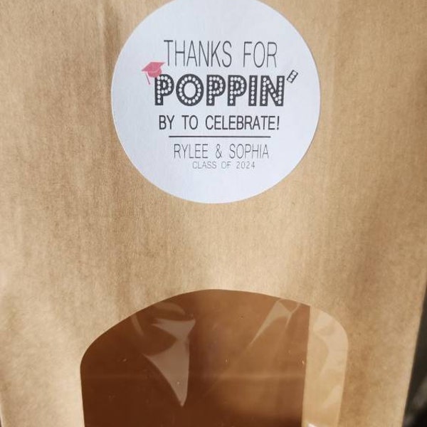 Graduation Popcorn Favor Bags & Stickers – Thanks for Poppin' by ...