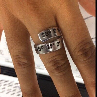 GPS Coordinates Ring Hand Stamped Ring Wrap Ring Favorite - Etsy