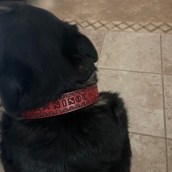 Personalized Red Leather Dog Collar, Custom Name Engraved, Basket ...