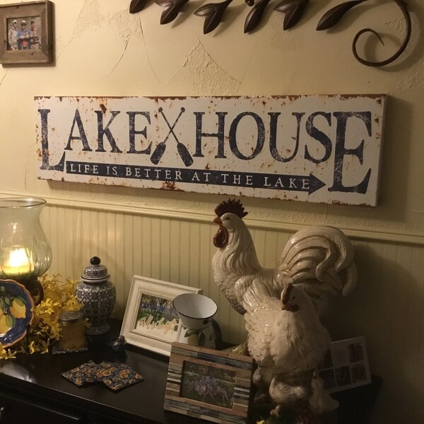 Lake House Sign Lake Life Modern Farmhouse Wall Decor Best Rustic Wall ...