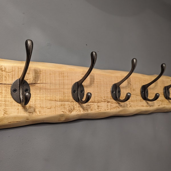 Waney Edge Wooden Coat Rack, Live Edge Wooden Coat Rack, Wooden Coat ...