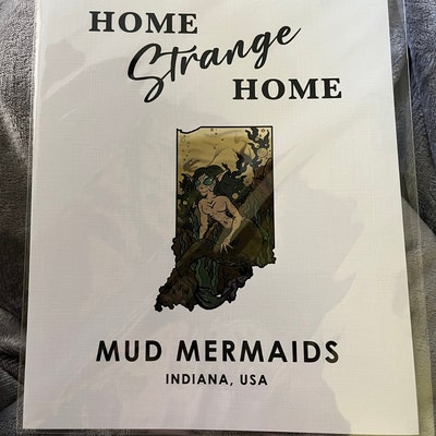 Indiana Fine Art Print: Map of Indiana Featuring Mud Mermaids Cryptid ...