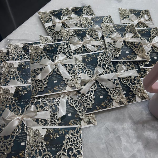 Elegant Dark Green and Gold Wedding Invitation Set, Floral Ivory Rose ...