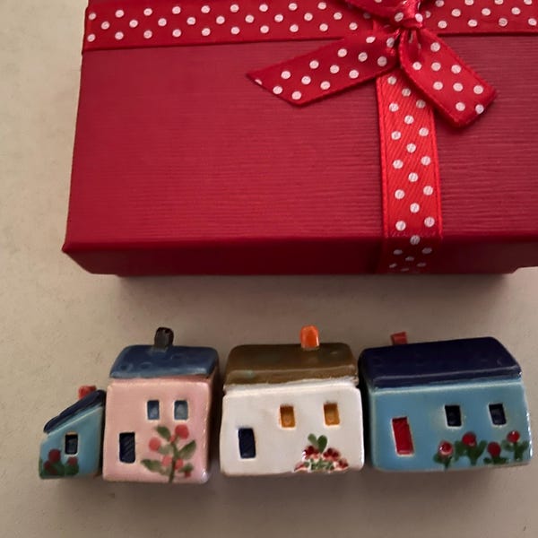 Handmade Ceramic Mini House: Colorful Glazed Village Decor - Etsy