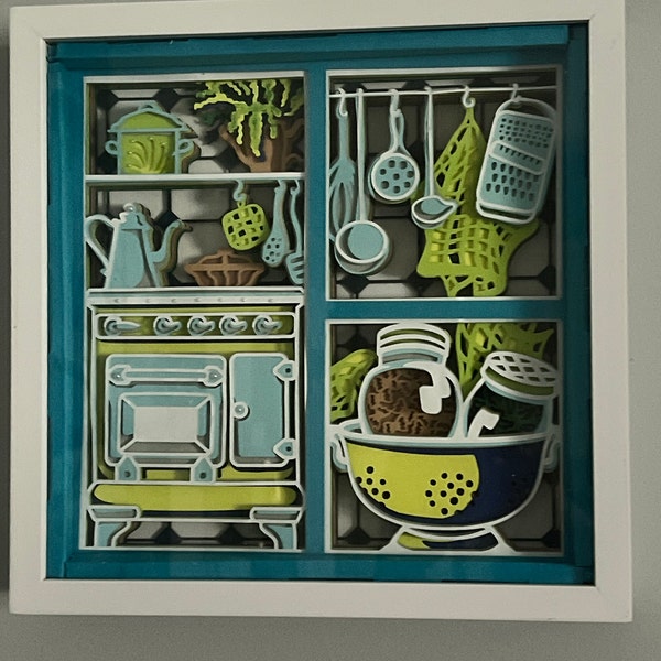 3D Kitchen SVG EPS, Cooking Shadow Box, Layered Cardstock Oven ...