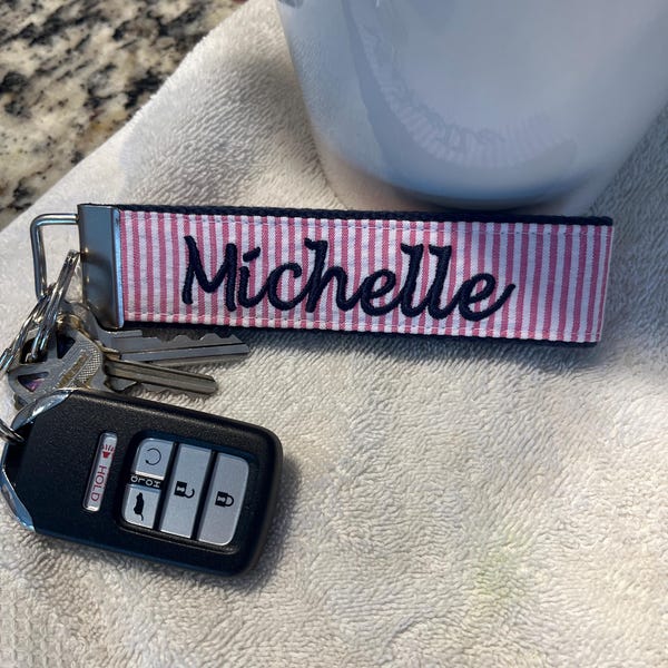 Floral Keychain Wristlet - Pink and Blue Flower Key Fob - Cute Teacher ...