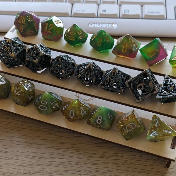 Dice Display Rack | 7 Polyhedral Dice Sets | Wooden | Laser Cut | PVA ...