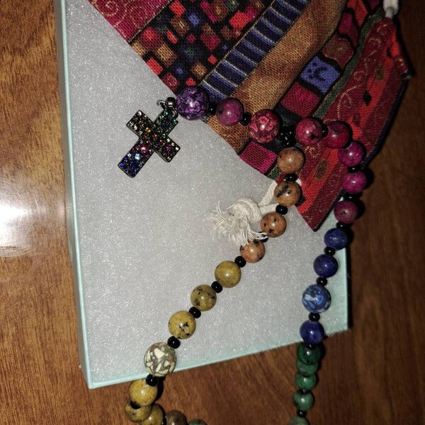 Blue Ceramic and Decorative Wood Cross Protestant Prayer Beads ...