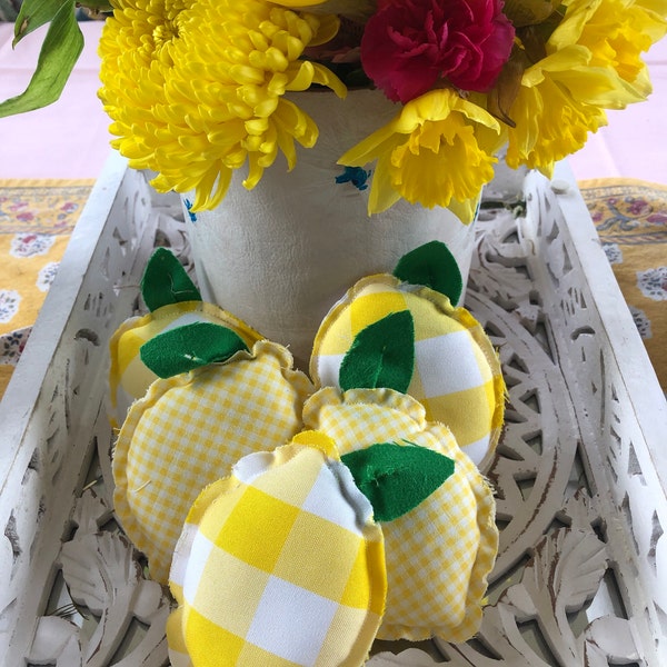 Yellow Plaid Fabric Lemons / Lemon Home Decor / Summer Decor / Lemon ...