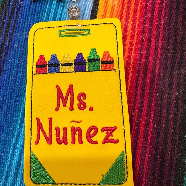 Personalized Crayon ID Badge Holder - Pencil Employee ID Holder ...