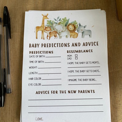 Baby Prediction Cards, Baby Prediction Game, Safari Baby Shower Games ...