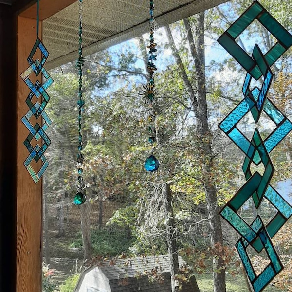 Turquoise Stained Glass-aqua Stained Glass -stained Glass Mobile ...