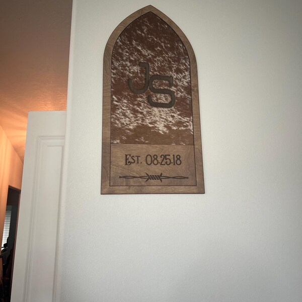 Branding Cowhide Arch Framed Sign | 27" Fully Customizable Cowhide Sign ...