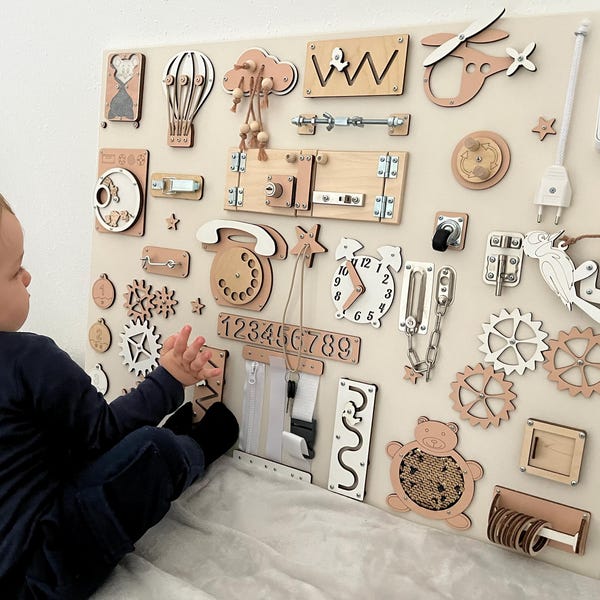 Busy Board for Baby With Montessori Sensory Activities, 1st Birthday ...
