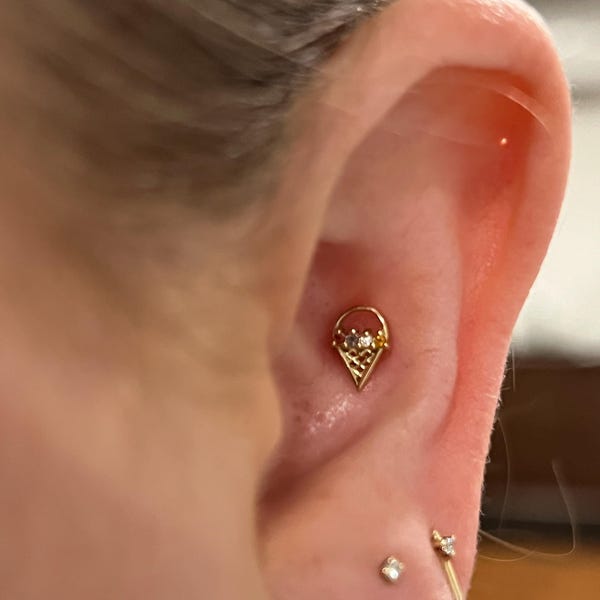 14K Solid Gold Natural Opal Sun Shape Stud/half Sun Cartilage Helix ...