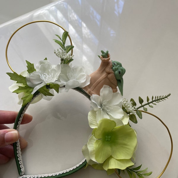 The Child Grogu Baby Yoda Flower Mouse Ears Ready to Ship - Etsy