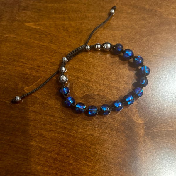 Cobalt & Cerulean Blue Glow-in-the-dark Adjustable Bracelet: Lampwork ...