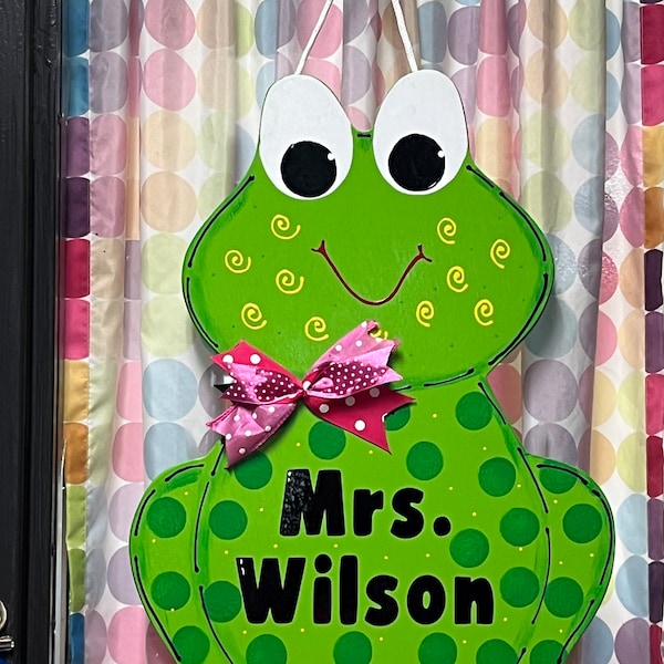 FROG TEACHER SIGN Wall Art Hanger Plaque Decor Hand Painted Handcrafted ...