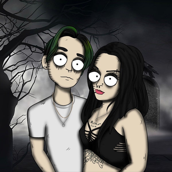 Customized Nightmare Portrait - Valentines Gift - Tim Burton Style ...
