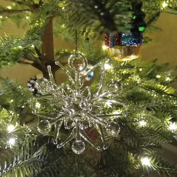 Handmade Clear Glass Snowflake Ornament ~ Round Ball Tip Design ~ - Etsy