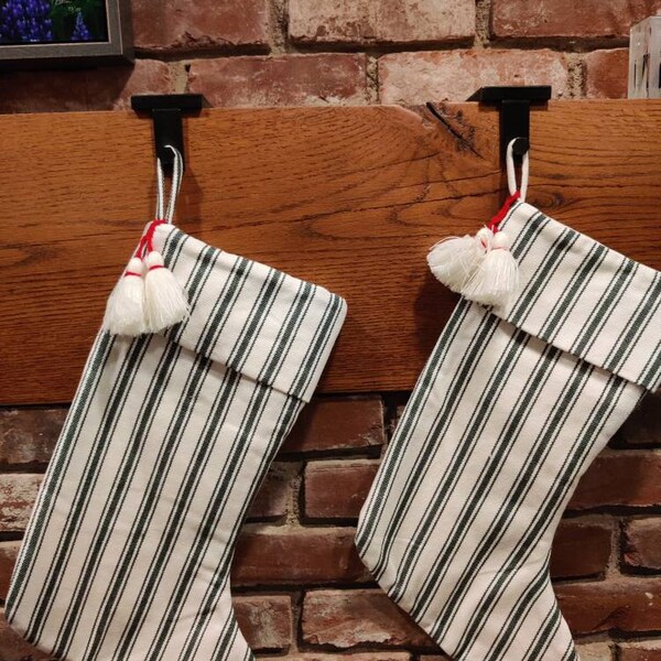 Christmas Stocking Hanger, Rustic, Black Iron Mantel Hanger, Farmhouse ...