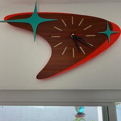 Mid Century Modern atomic Boomerang Wall Clock Handcrafted Retro Decor ...