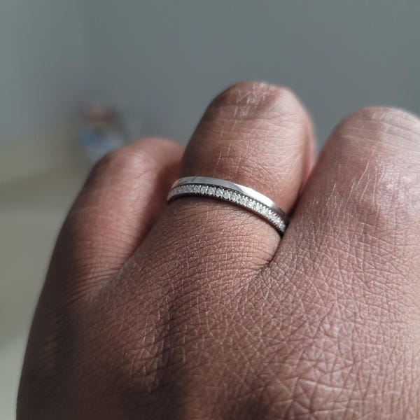 3 MM Wide 14k Solid Gold Wedding Band 0.15 TC Brilliant Round Cut ...