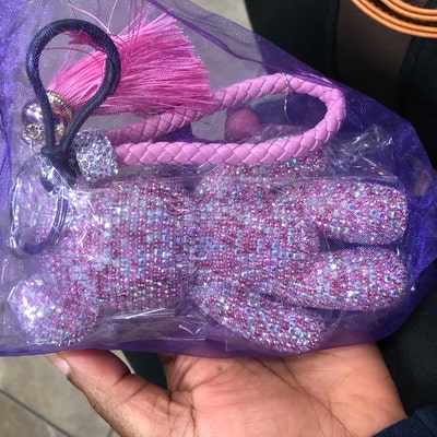 Pink Crystal Bear Key Chains Cute Keyrings Tassel Pink Rope Braided ...