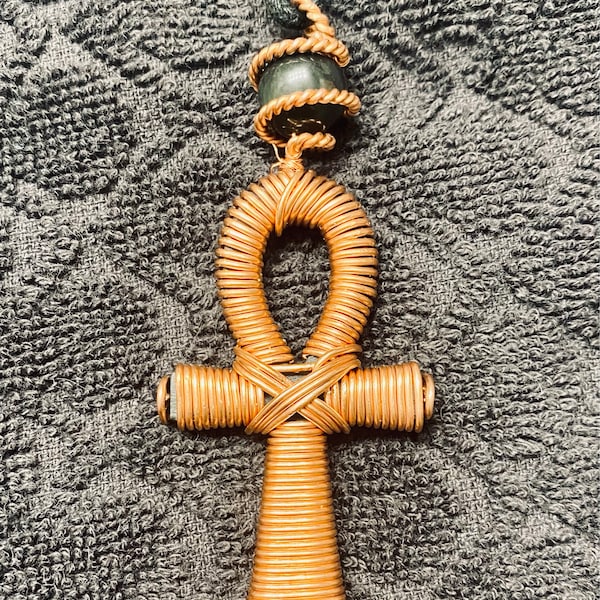 Shungite Bead, Copper Coiled Ankh Pendant. - Etsy