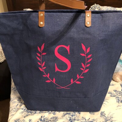 Teacher Appreciation Gift Cursive Letter Personalized Monogram Tote Bag ...