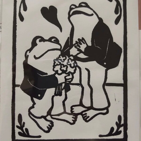 Frog and Toad Lovers Linocut Print - Etsy