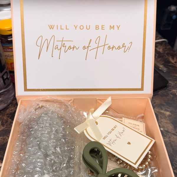 Bridesmaid Proposal Box: Personalized Glass, Hair Accessories Gift Set ...