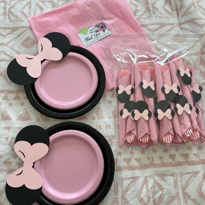Minnie Mouse Hot Pink Plates, Fuchsia Bow and Black Ears, Cups, Straws ...
