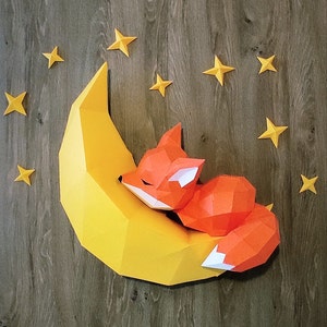 Fox Moon Papercraft PDF, SVG Template for Creating 3D Fox From Paper ...