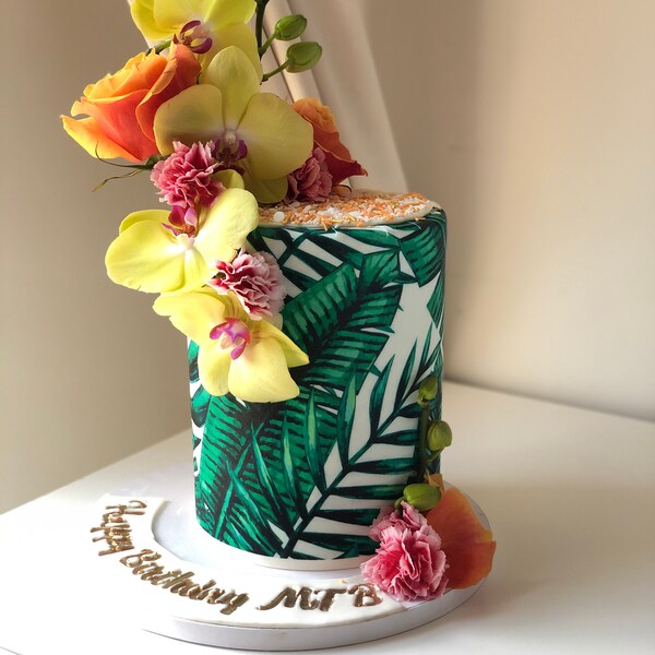 Tropical Leaves Pattern Frosting Paper Strips for Sides of Cakes Edible ...
