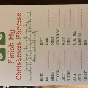 Christmas Phrase Game, Finish the Christmas Phrase, Christmas Family ...