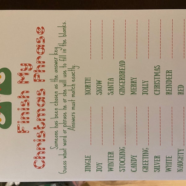 Christmas Phrase Game, Finish the Christmas Phrase, Christmas Family ...
