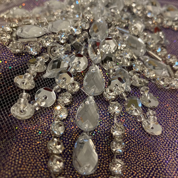 Sparkling Rhinestone Neckline Trims Beaded Sequin Bodice Appliques ...
