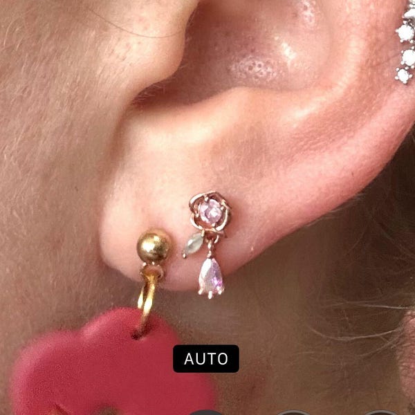 16G Shell Flower With Pearl and Crystal Earring/cartilage/conch/ Helix ...