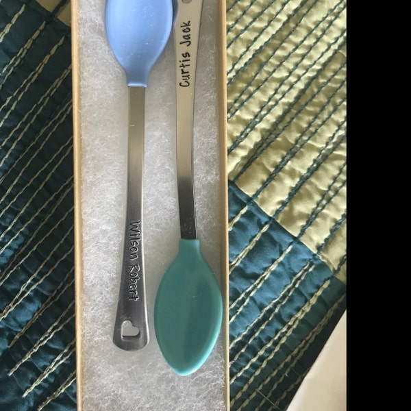 Personalized Baby Spoons, Set of 2 Custom Baby Boy Spoons, Engraved ...