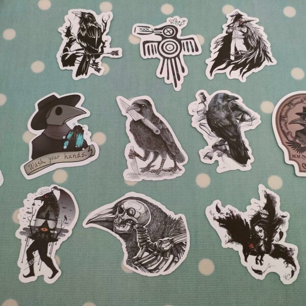 Gothic Raven Stickers | White / Gothic/ Black Magic/ Spirits / Stickers ...