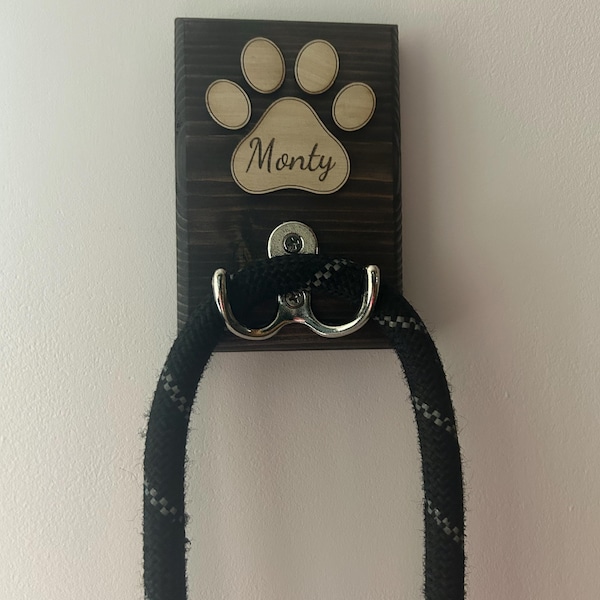 Personalised Dog Lead Holder, Double Chrome Hook, Custom Wooden Dog ...