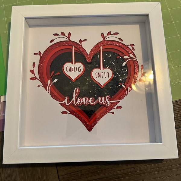 3D Heart Shadow Box With Custom Names, Valentines Day Shadow Box ...